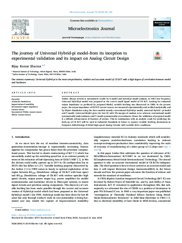Pdf The Journey Of Universal Hybrid Pi Model From Its Inception To Experimental Validation And