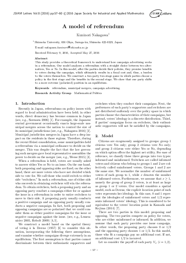 (PDF) A model of referendum