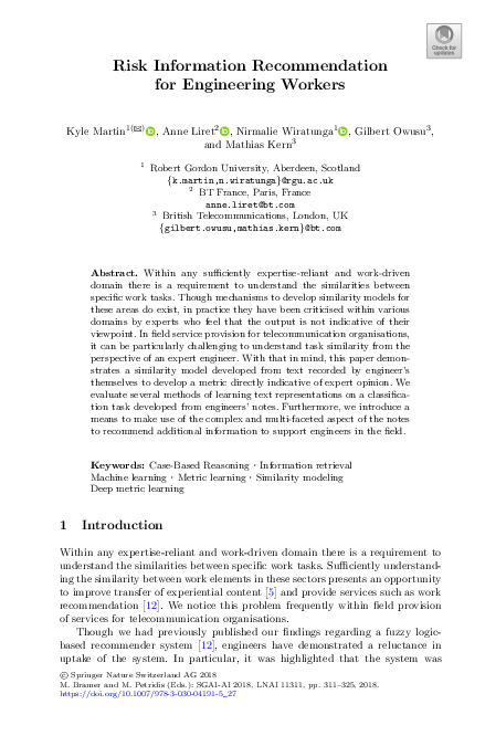 (PDF) Risk Information Recommendation for Engineering Workers