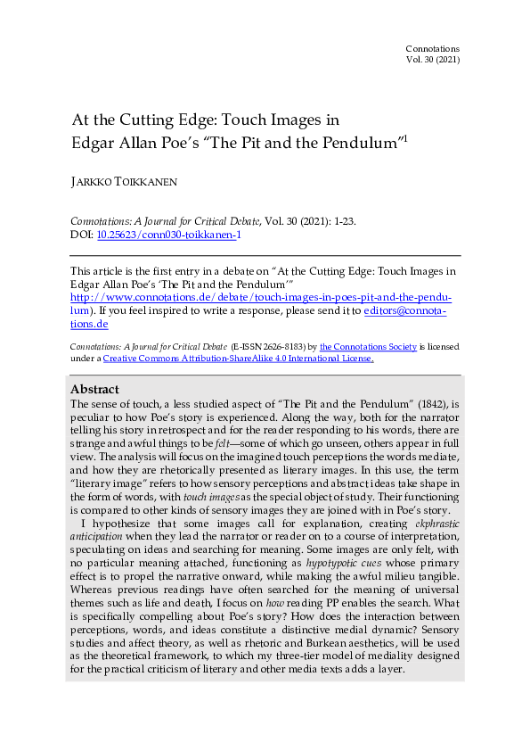 (PDF) At the Cutting Edge: Touch Images in Edgar Allan Poe's 'The Pit ...