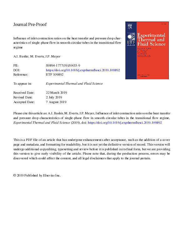 (PDF) Influence of inlet contraction ratios on the heat transfer and ...