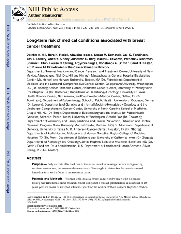 (PDF) Long-term risk of medical conditions associated with breast ...