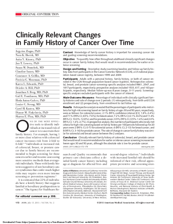 (PDF) Clinically Relevant Changes in Family History of Cancer Over Time