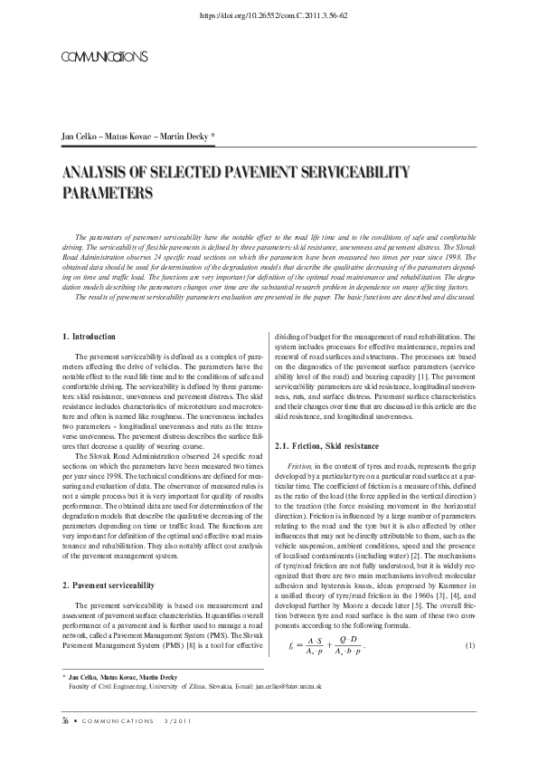 (PDF) Analysis of Selected Pavement Serviceability Parameters | Martin Decky - Academia.edu