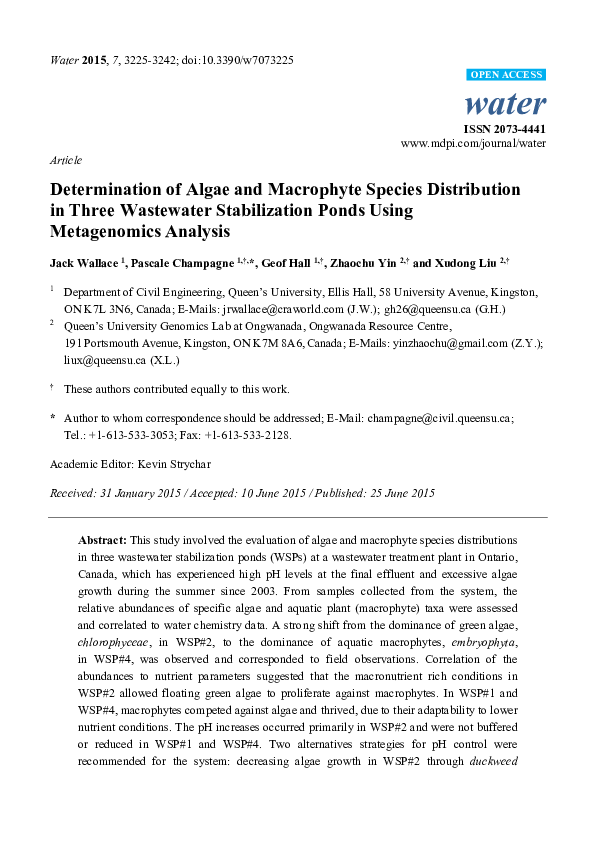 (PDF) Determination of Algae and Macrophyte Species Distribution in Three Wastewater ...