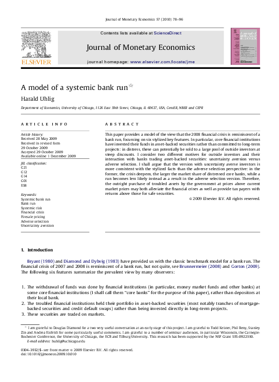 (PDF) A model of a systemic bank run