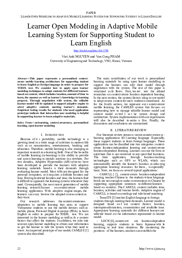(PDF) Learner Open Modeling in Adaptive Mobile Learning System for Supporting Student to Learn ...