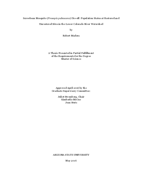 (PDF) Screwbean Mesquite (Prosopis pubescens) Die-off: Population ...