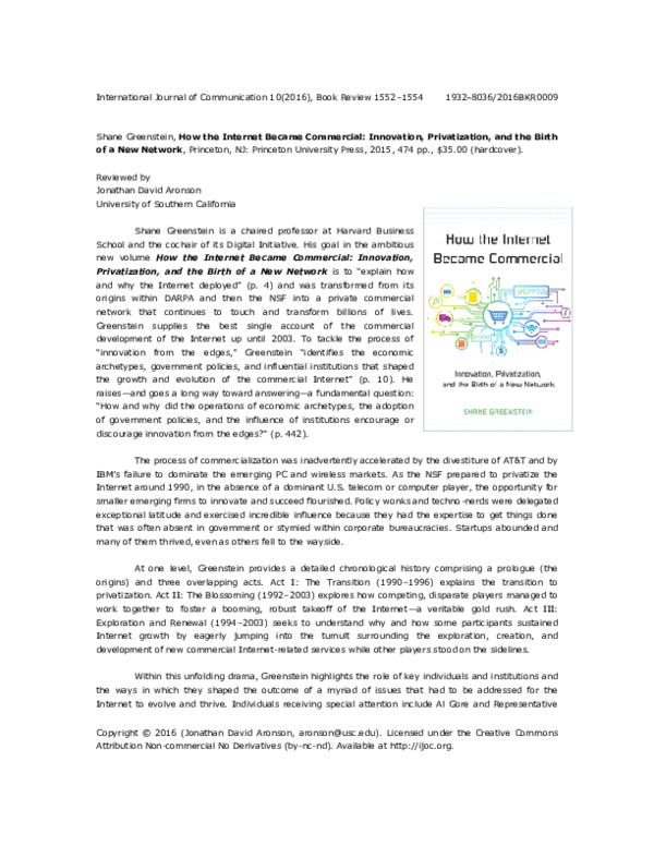 (PDF) Shane Greenstein, How the Internet Became Commercial: Innovation ...