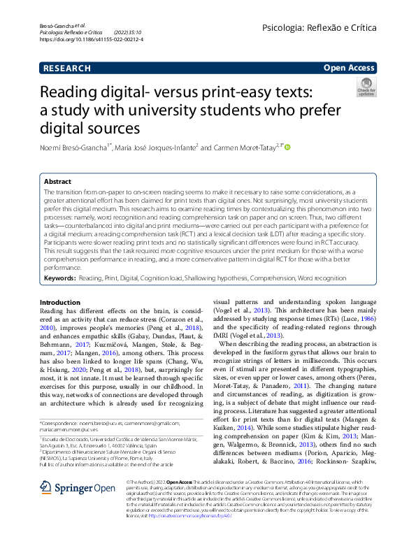 (PDF) Reading digital- versus print-easy texts: a study with university ...
