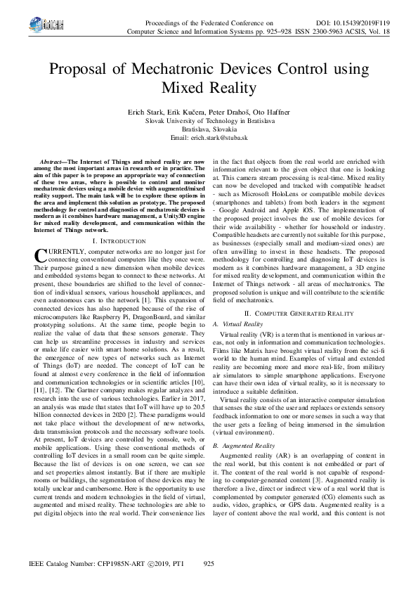 (PDF) Proposal of Mechatronic Devices Control using Mixed Reality