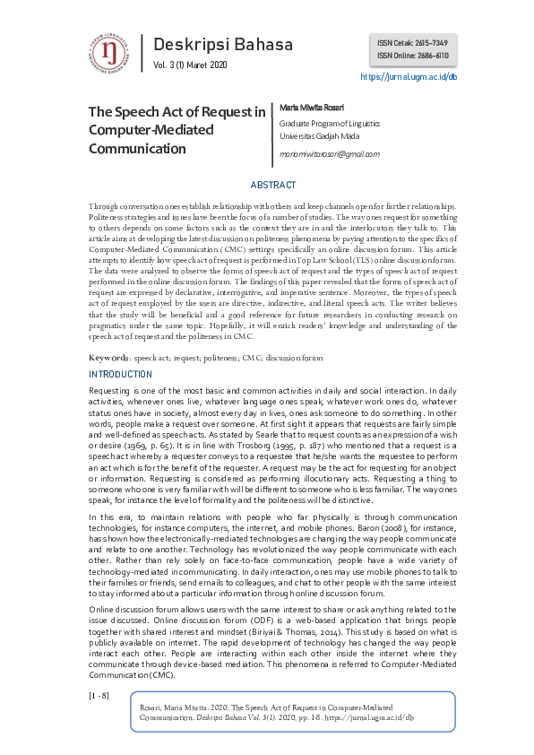 (PDF) The Speech Act of Request in Computer-Mediated Communication