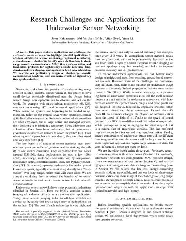 Pdf Research Challenges And Applications For Underwater Sensor Networking