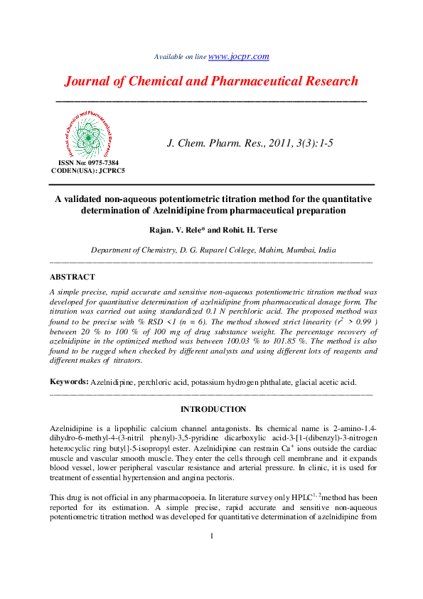 (PDF) A validated non-aqueous potentiometric titration method for ...