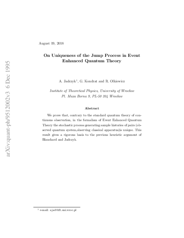 (PDF) On uniqueness of the jump process in event enhanced quantum theory