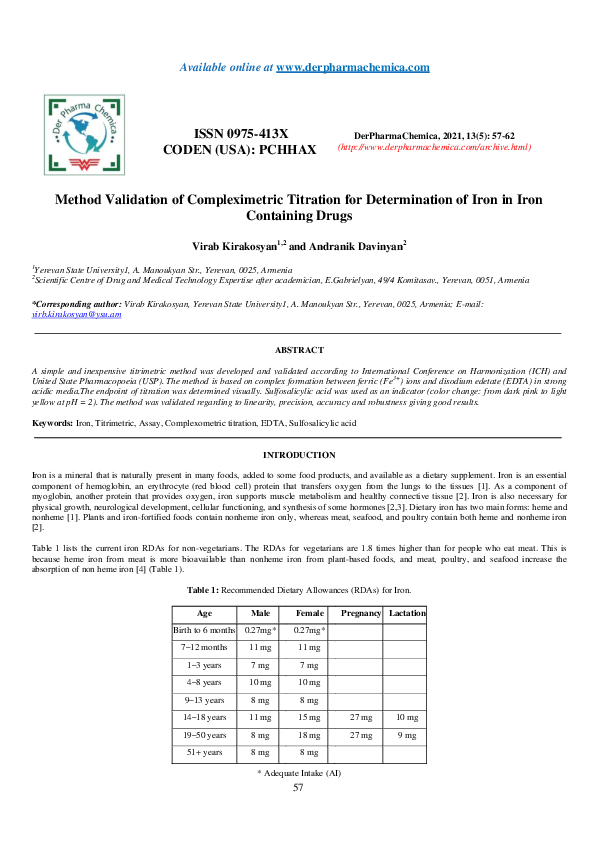 (PDF) Method validation of compleximetric titration for determination ...