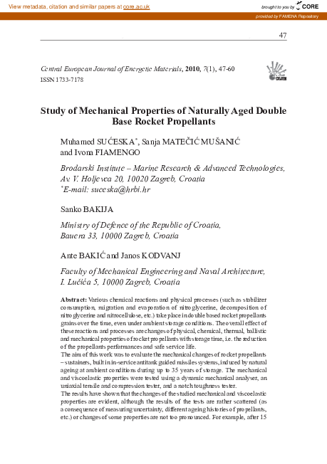 (PDF) Study of Mechanical Properties of Naturally Aged Double Base ...