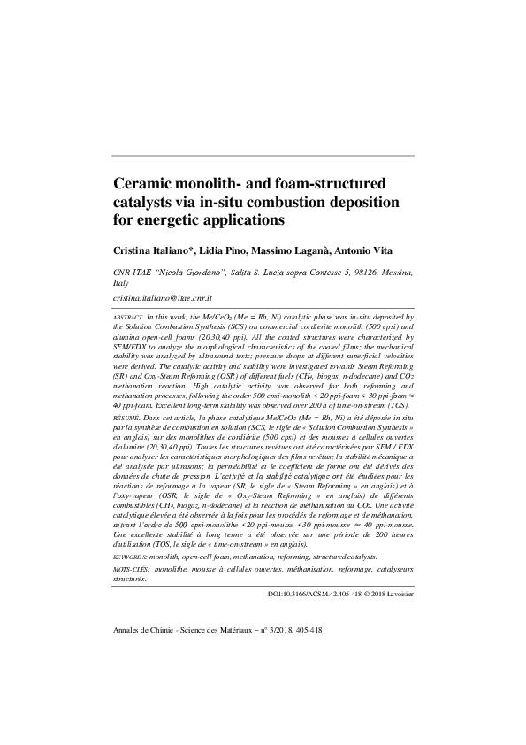 (PDF) Ceramic monolith- and foam-structured catalysts via in-situ ...