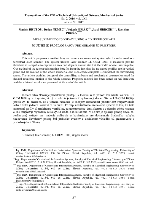 (PDF) Measurement of 3D Space Using a 2D Profilograph
