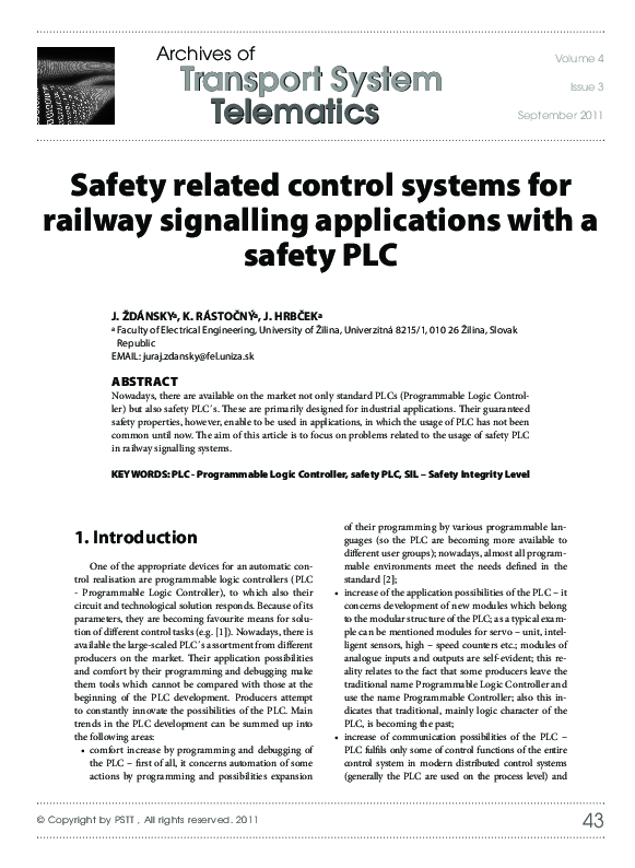 (PDF) Safety related control systems for railway signalling ...