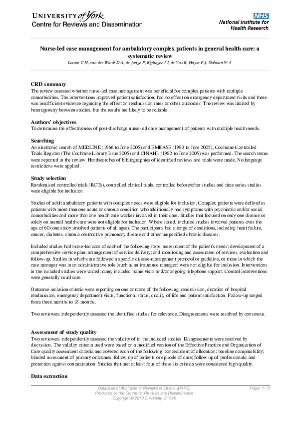 (PDF) Nurse-led case management for ambulatory complex patients in ...