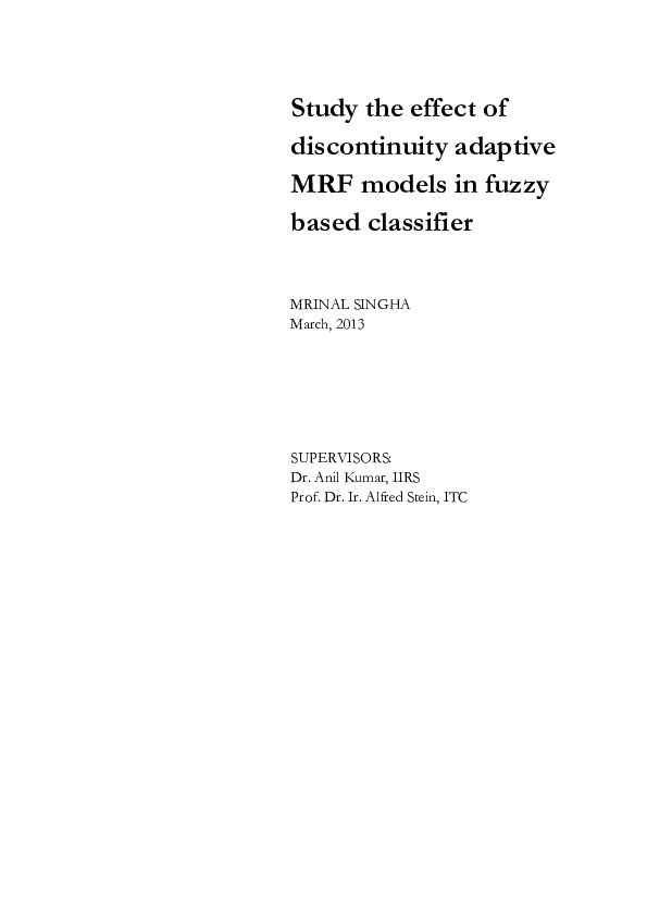 (PDF) Study the effect of discontinuity adaptive MRF models in fuzzy based classifier | Mrinal ...