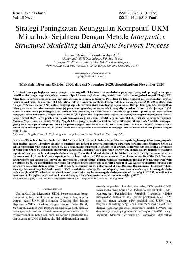 (PDF) Strategi Peningkatan Keunggulan Kompetitif UKM Mina Indo Sejahtera Dengan Metode ...