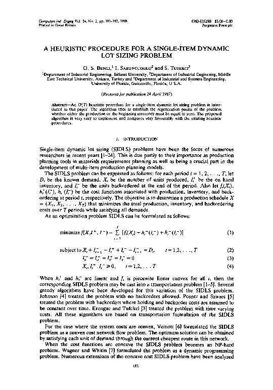 Pdf A Heuristic Procedure For A Single Item Dynamic Lot Sizing Problem Ihsan Sabuncuoglu