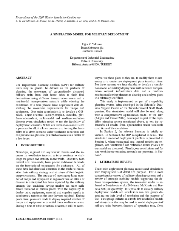 (PDF) A simulation model for military deployment