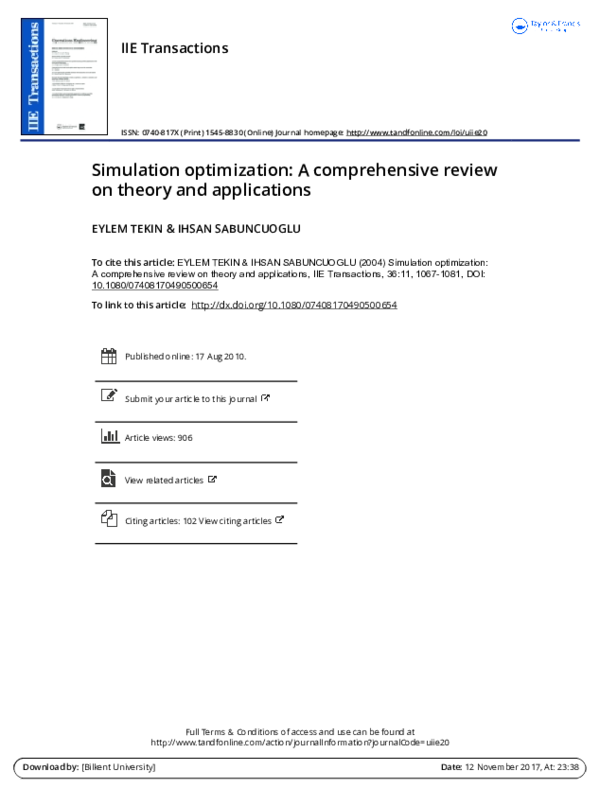 Pdf Simulation Optimization A Comprehensive Review On Theory And