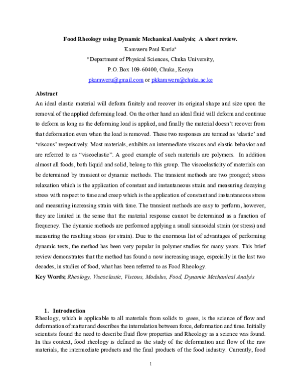 (PDF) Food Rheology using Dynamic Mechanical Analysis; A short review