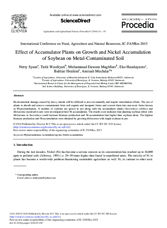 (PDF) Effect of Accumulator Plants on Growth and Nickel Accumulation of ...