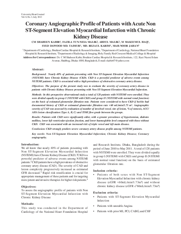 (PDF) Coronary Angiographic Profile of Patients with Acute Non ST ...