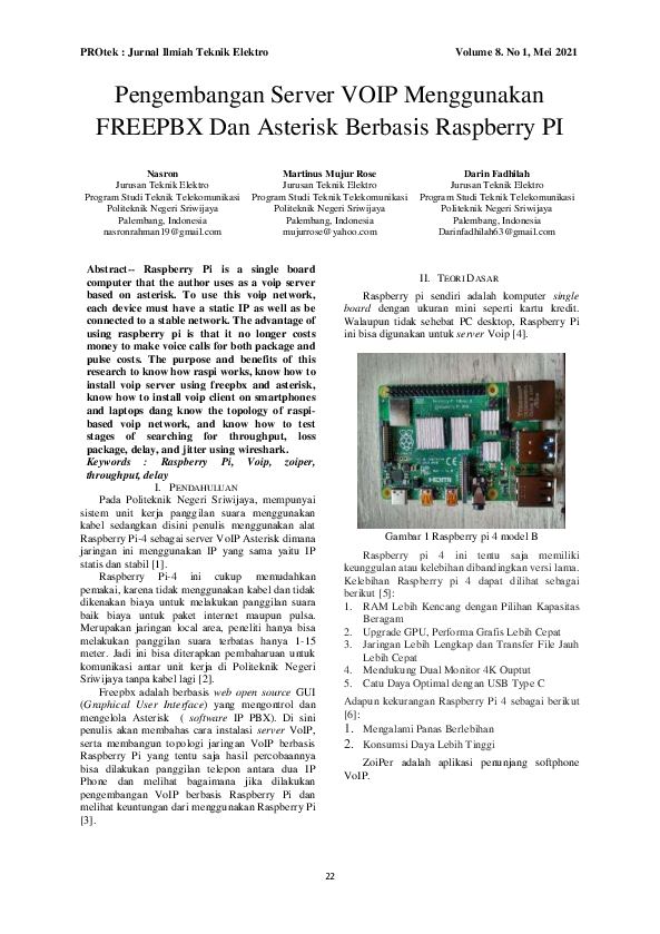 Pdf Pengembangan Server Voip Menggunakan Freepbx Dan Asterisk Berbasis Raspberry Pi 
