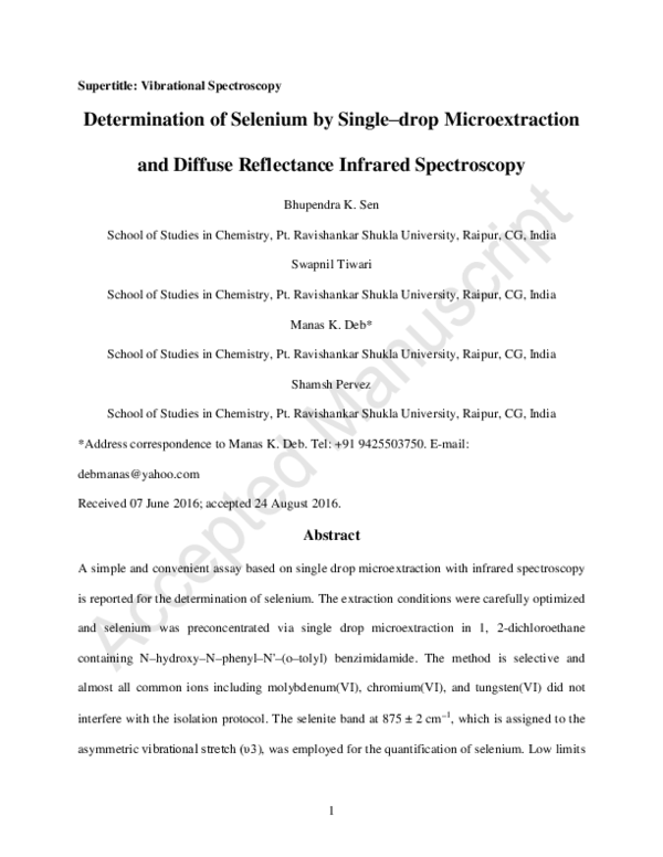(PDF) Determination of Selenium by Single-Drop Microextraction and Diffuse Reflectance Infrared ...