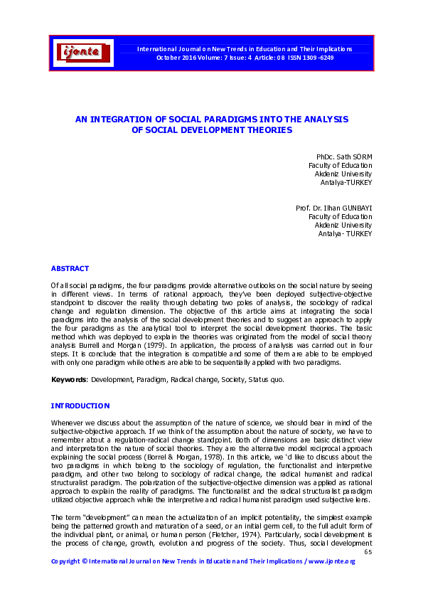 (PDF) An Integration of Social Paradigms Into the Analysis of Social ...
