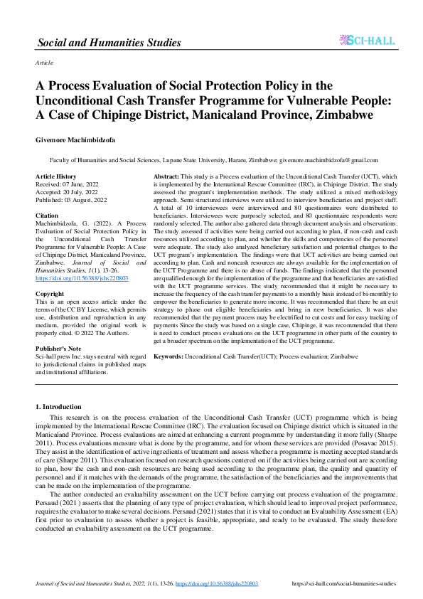 (PDF) A Process Evaluation of Social Protection Policy in the ...