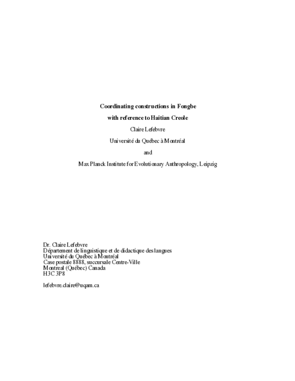 (PDF) 6. Coordinating constructions in Fongbe with reference to Haitian ...