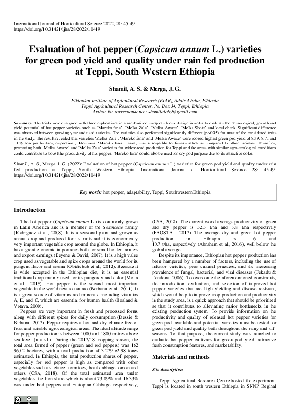 (PDF) Evaluation of hot pepper (Capsicum annum L.) varieties for green ...