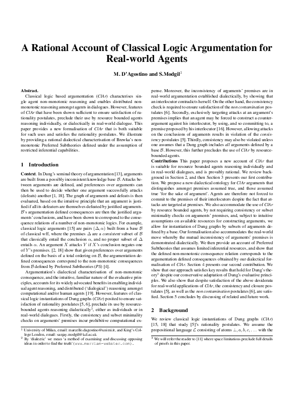 (PDF) A Rational Account of Classical Logic Argumentation for Real-World Agents