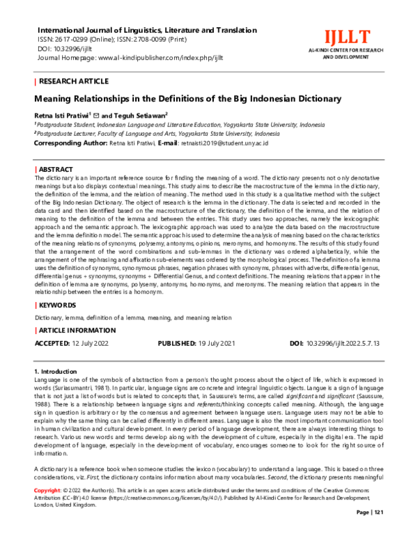 (PDF) Meaning Relationships in the Definitions of the Big Indonesian ...