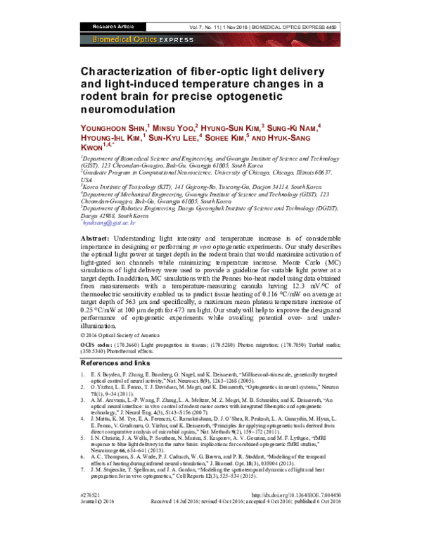 (PDF) Characterization of fiber-optic light delivery and light-induced ...