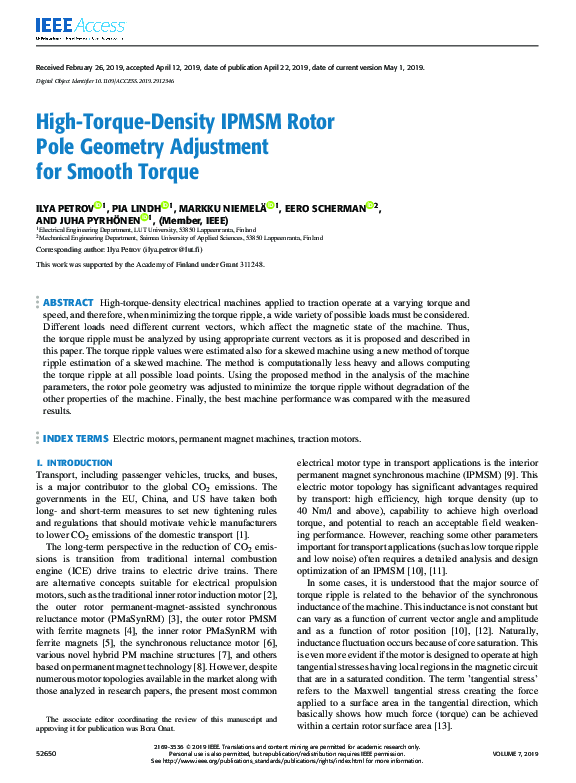 (PDF) High-Torque-Density IPMSM Rotor Pole Geometry Adjustment for ...