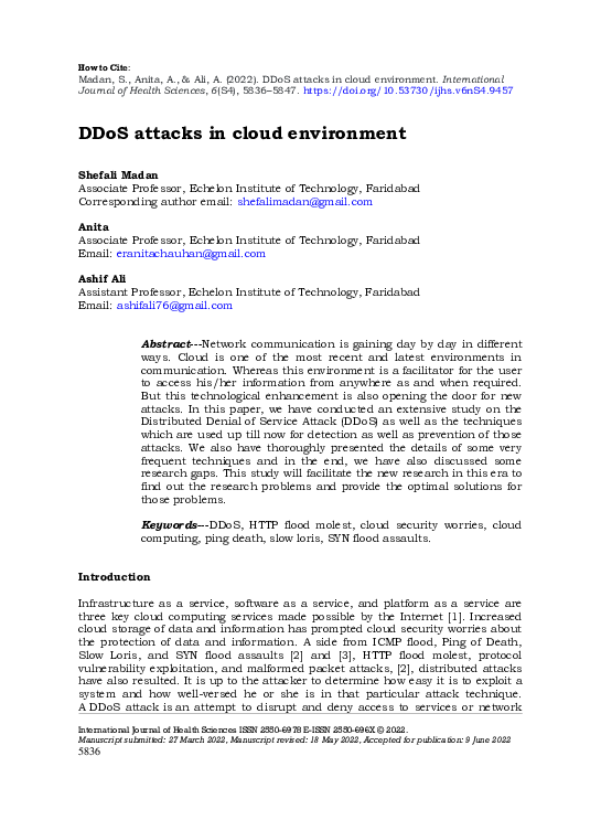 (PDF) DDoS attacks in cloud environment | Shefali Madan - Academia.edu