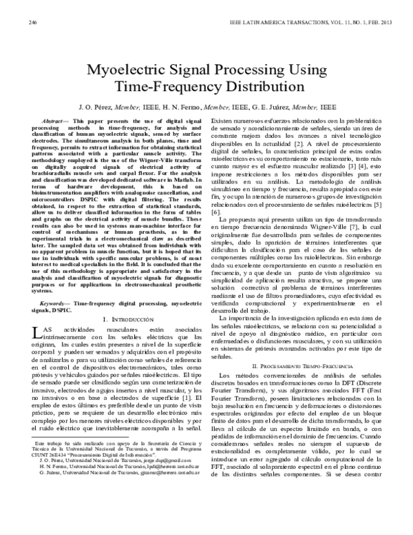 Pdf Myoelectric Signal Processing Using Time Frequency Distribution