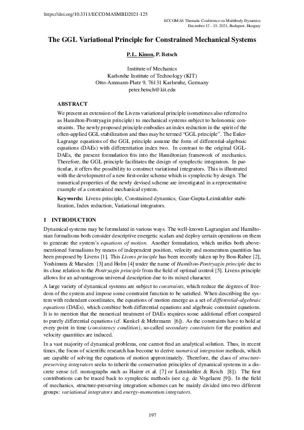 (PDF) The GGL Variational Principle for Constrained Mechanical Systems