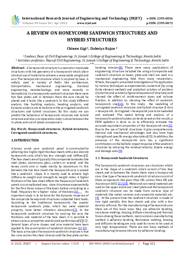 (PDF) A REVIEW ON HONEYCOMB SANDWICH STRUCTURES AND HYBRID STRUCTURES