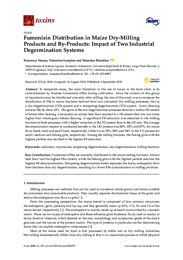 (PDF) Fumonisin Distribution in Maize Dry-Milling Products and By-Products: Impact of Two ...
