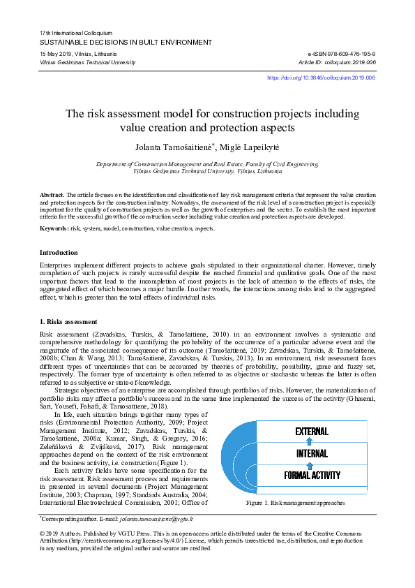 (PDF) The risk assessment model for construction projects including ...