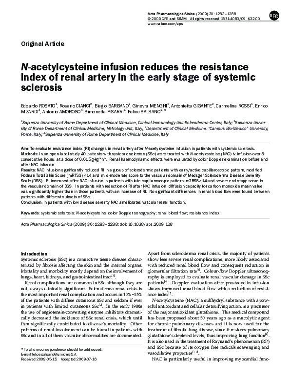 (PDF) N-acetylcysteine infusion reduces the resistance index of renal ...